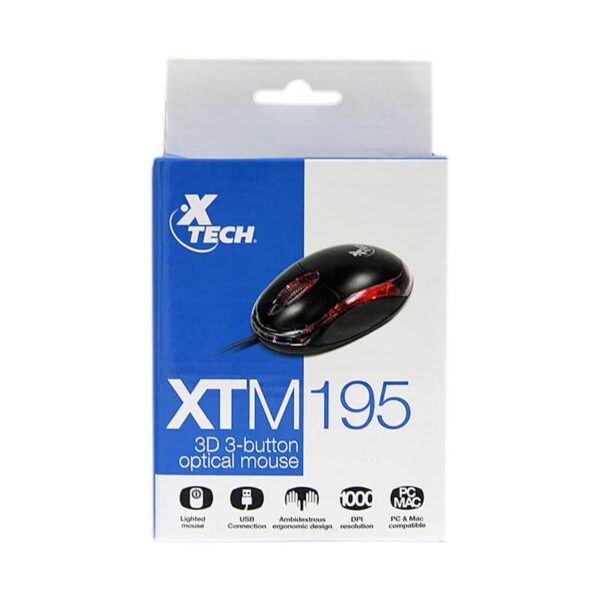 Mirax Hobbies - XTECH 195 MOUSE OPTICO 3 BOTONES USB NEGRO ROJO