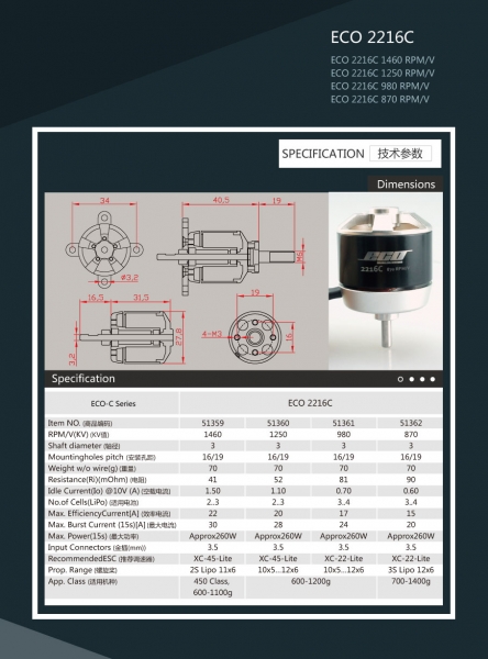 Mirax Hobbies - DUALSKY MOTOR BRUSHLESS ECO 2216C V2 980KV 300W