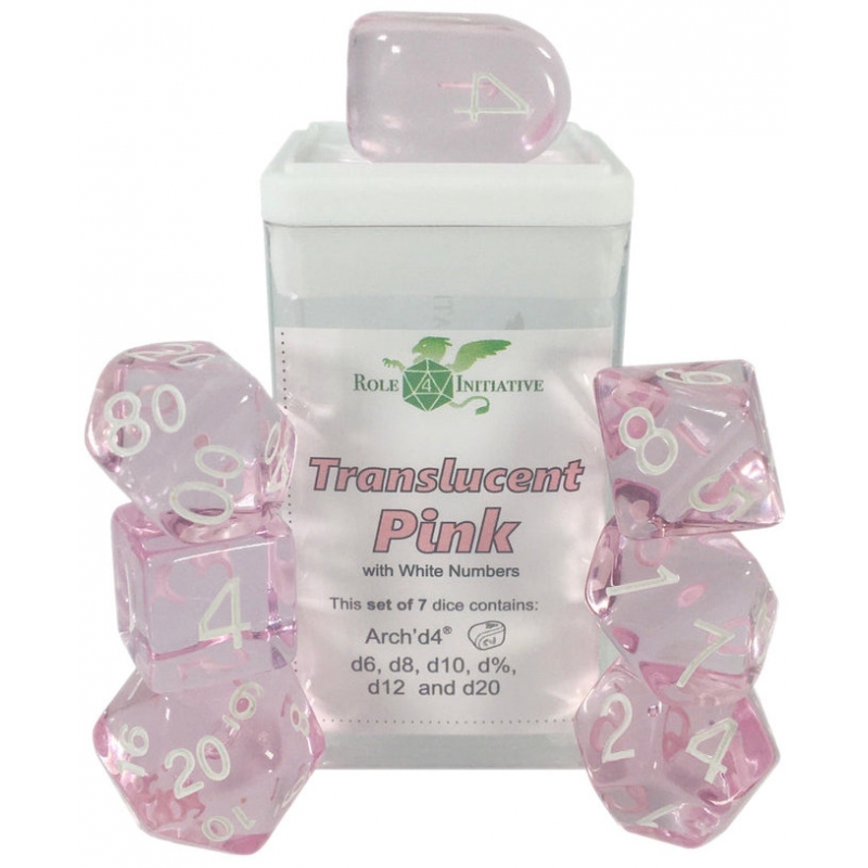 Mirax Hobbies - ROLE4 50120-7C SET OF 7 DICE TRANSLUCENT PINK WITH ARCH ...