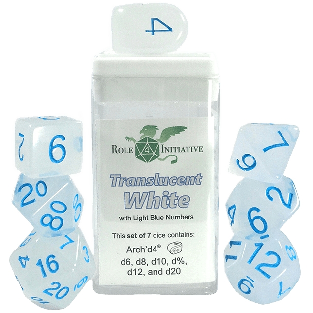Mirax Hobbies - ROLE4 50124-7C SET OF 7 DICE WITH ARCH D4 TRANSLUCENT ...