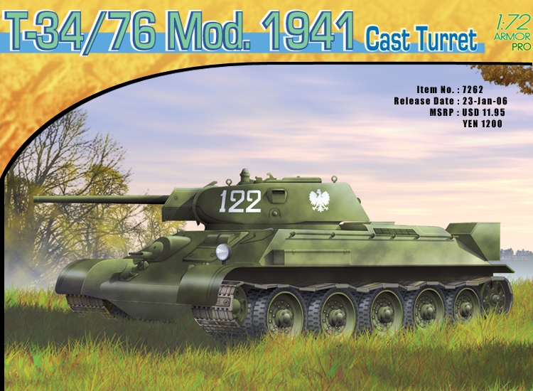 Mirax Hobbies - DRAGON 7262 1:72 T34/76 TANK MOD, 1941 W CAST TURRET